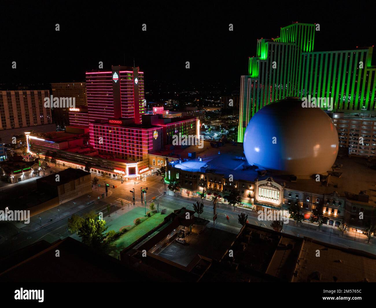 Aerial view of the skyline of Reno Nevada USA at night Stock Photo - Alamy