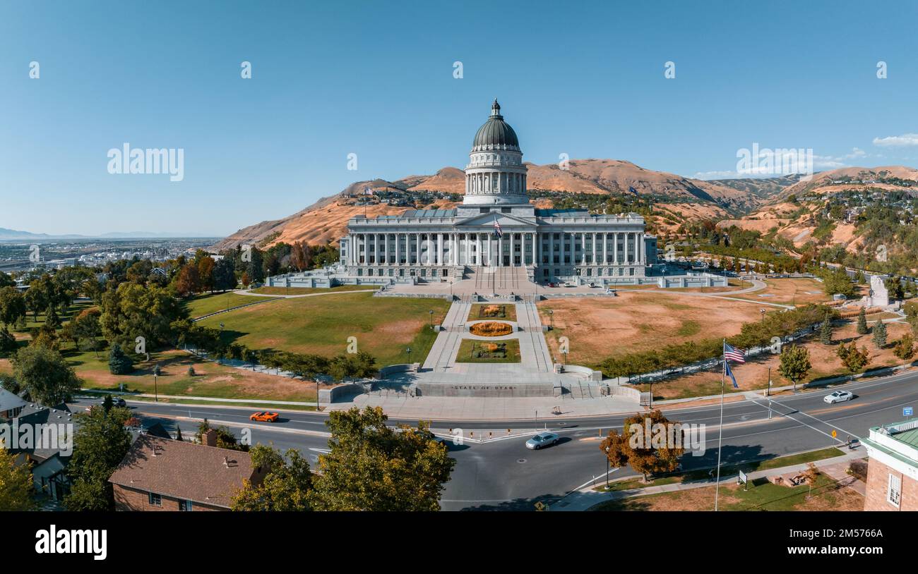Aerial panoramic view of the Salt Lake City Capitol Building Stock ...