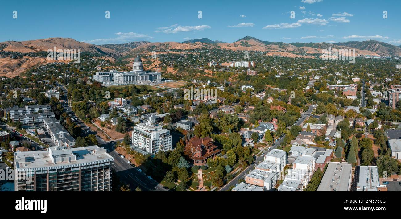 Aerial panoramic view of the Salt Lake City skyline Utah Stock Photo ...