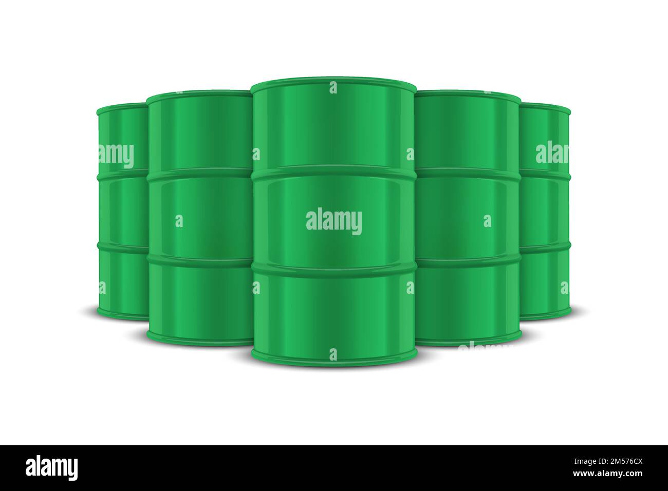 Vector 3d Realistic Five Green Barrels, Hazard Liquid. Caution Barrel ...