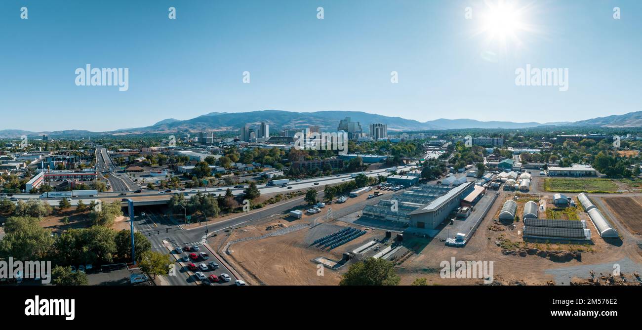 Panoramic aerial view of the city of Reno cityscape in Nevada Stock ...