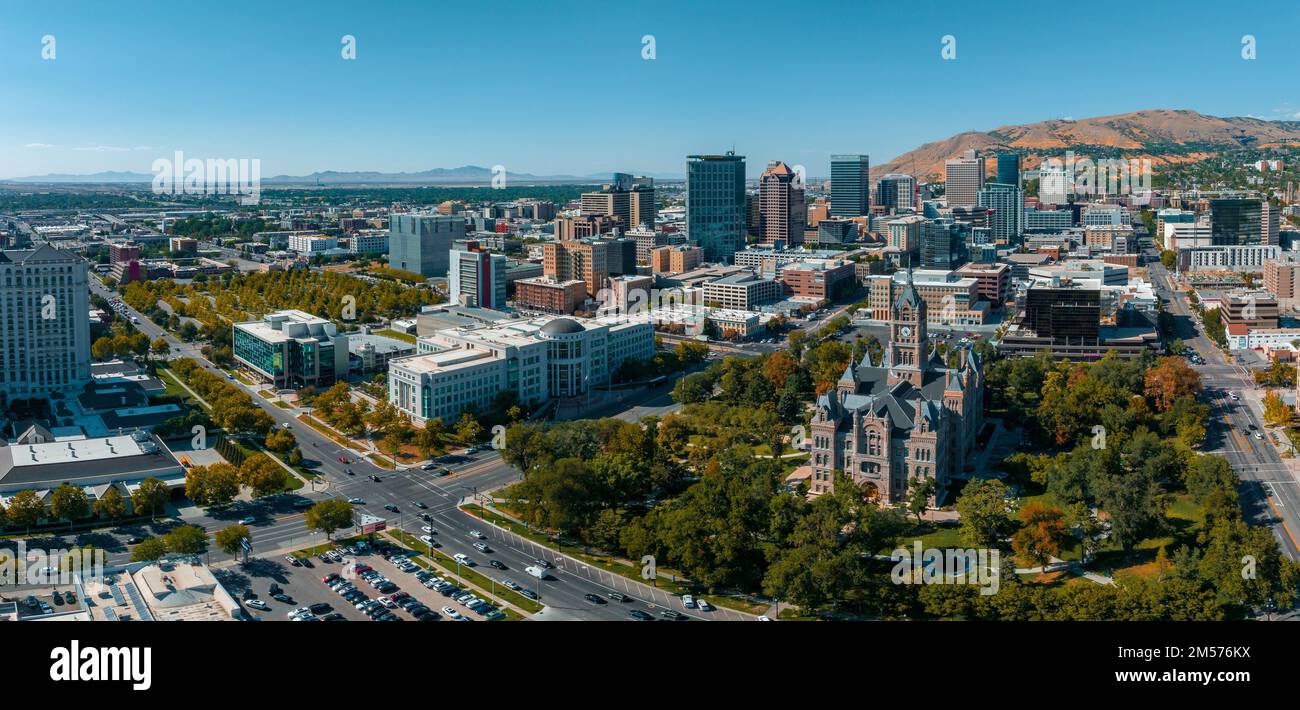 Aerial view salt lake temple hi-res stock photography and images - Alamy