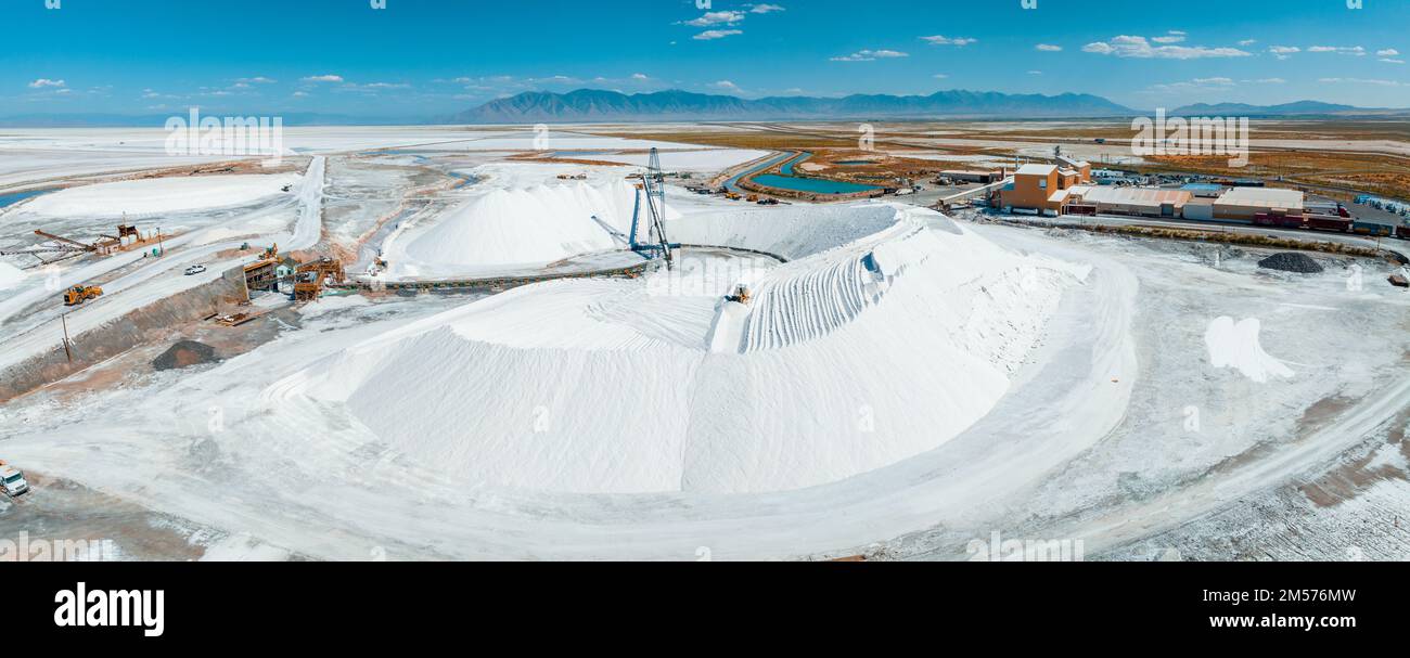 Salt Lake City, Utah landscape with desert salt mining factory Stock ...
