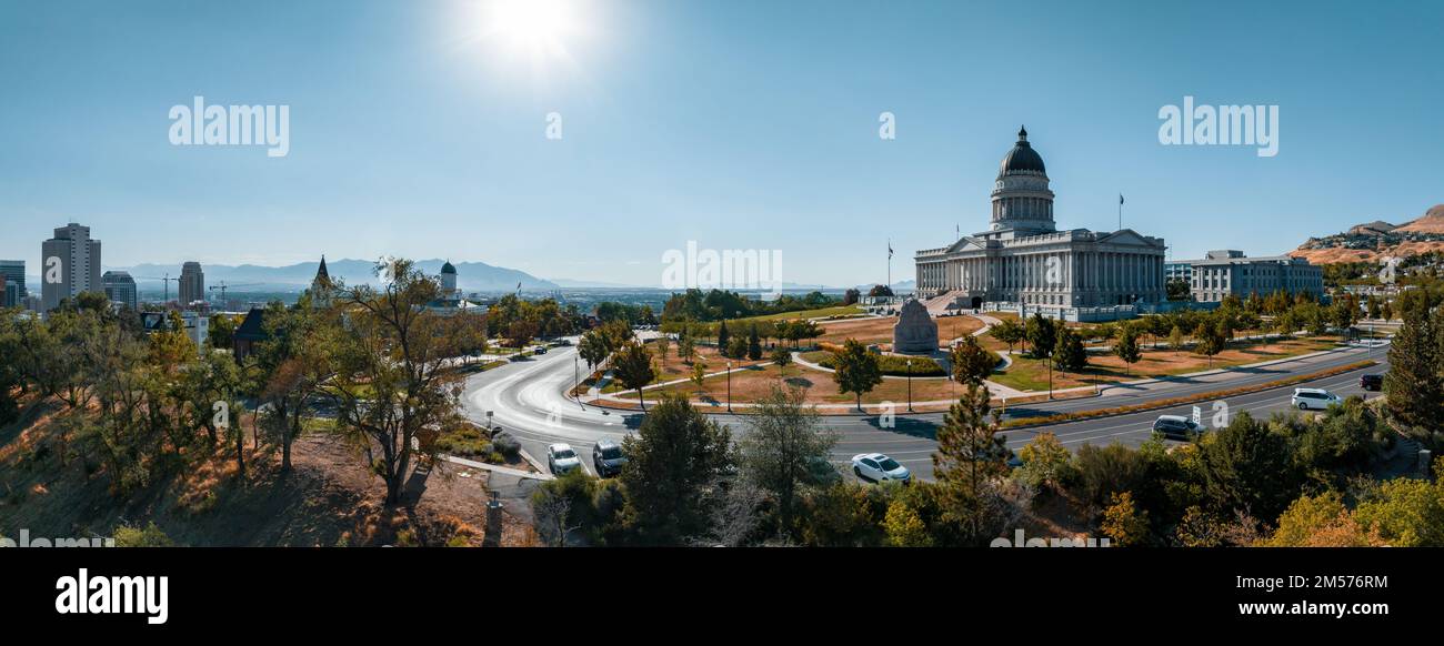 Aerial panoramic view of the Salt Lake City Capitol Building Stock ...