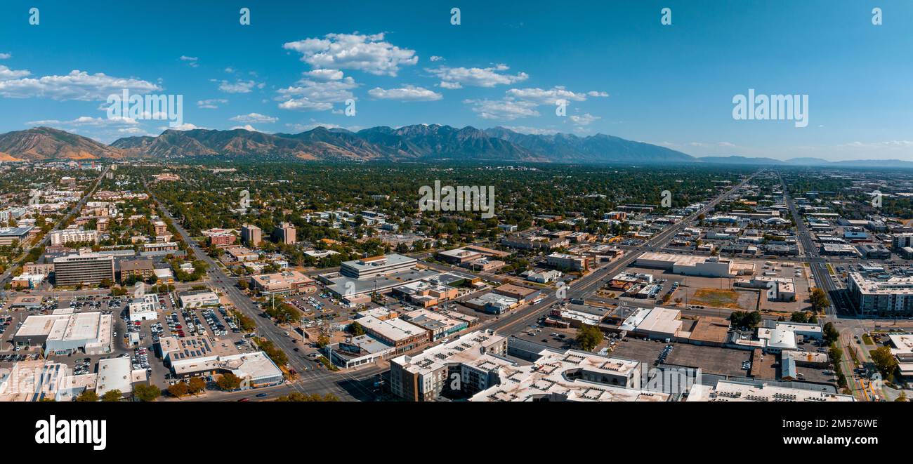 Aerial panoramic view of the Salt Lake City skyline Utah Stock Photo ...