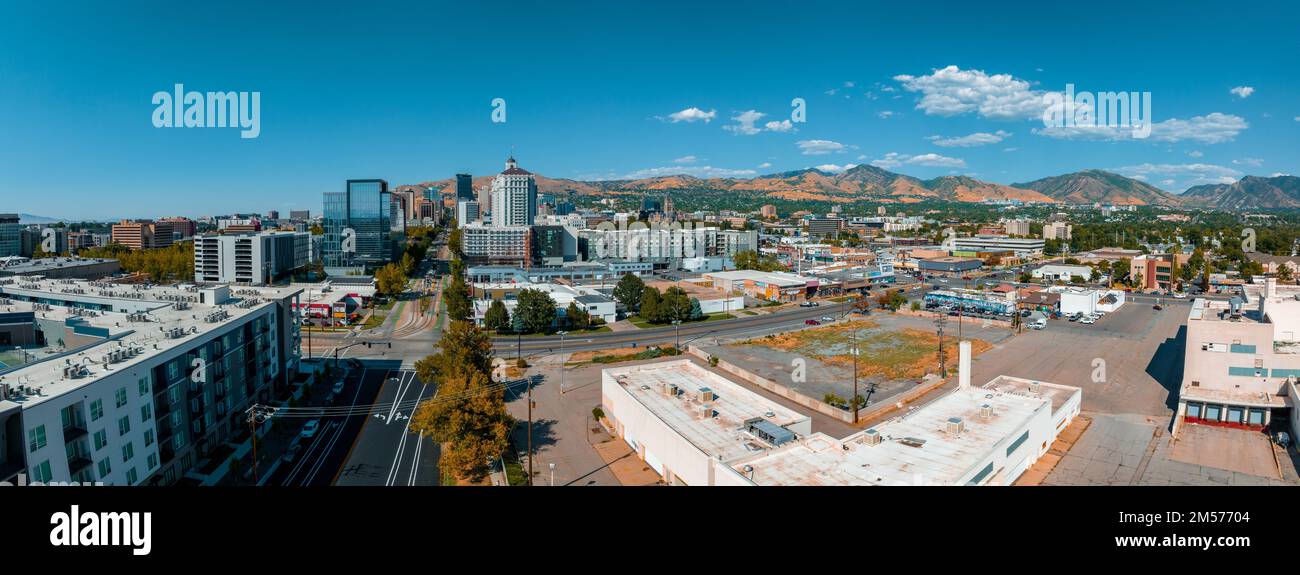 Aerial view salt lake temple hi-res stock photography and images - Alamy