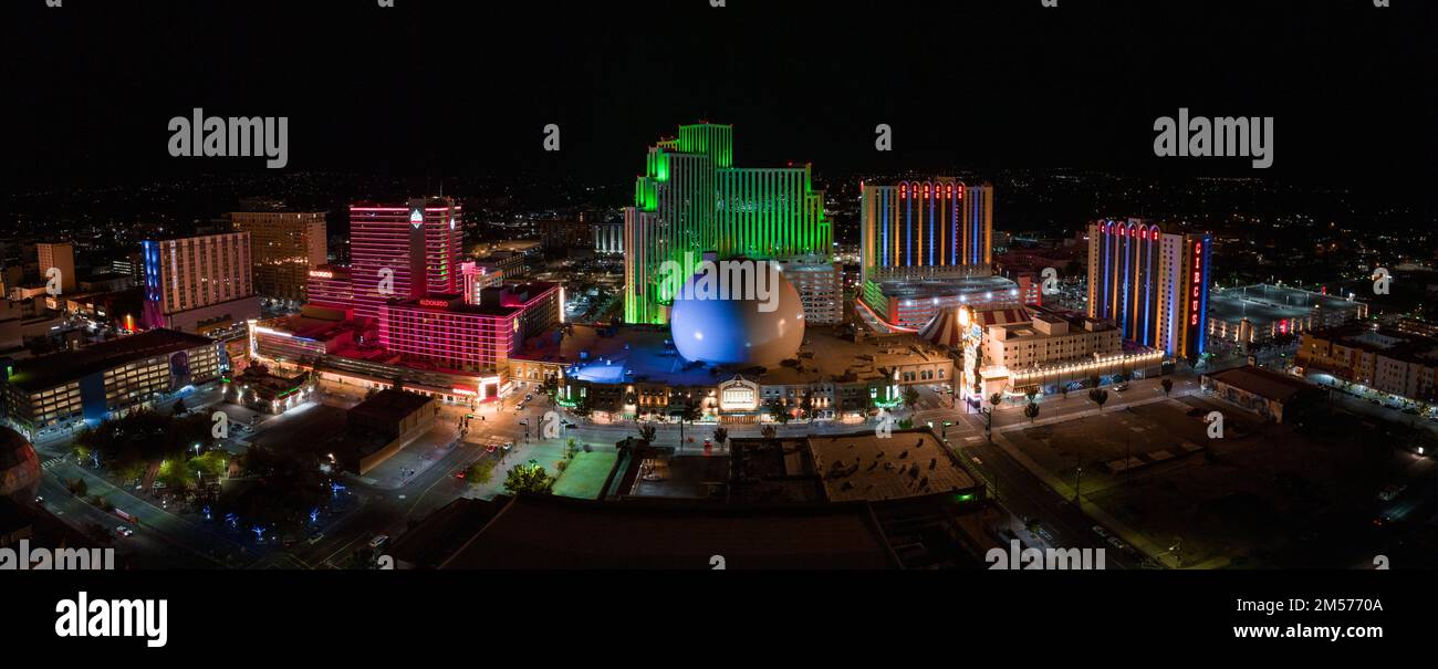 Aerial view of the skyline of Reno Nevada USA at night Stock Photo - Alamy