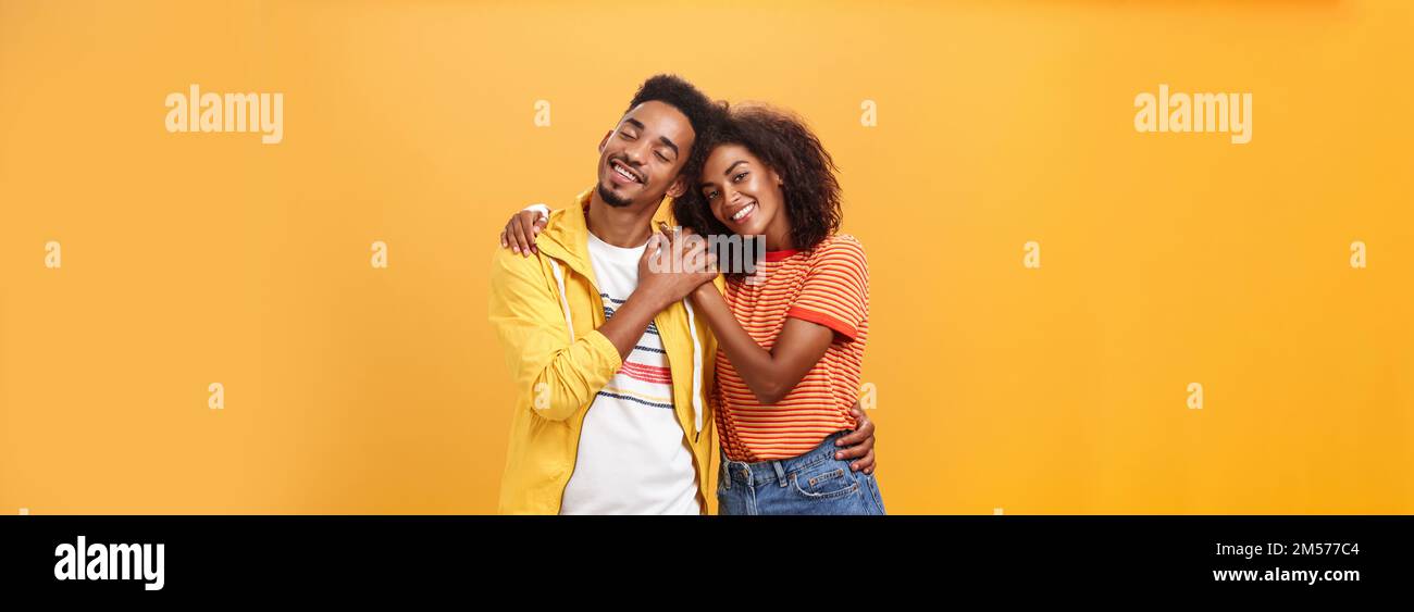 They love each other. Portrait of two charming african american man and ...