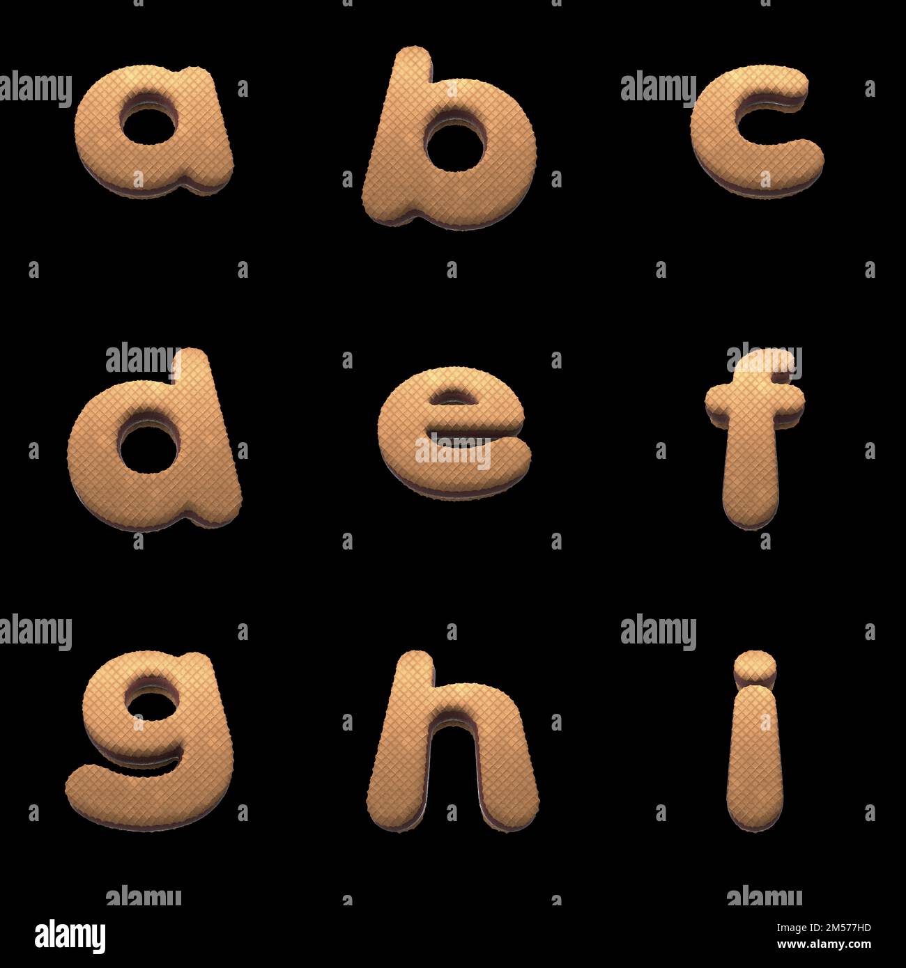 3D Rendering Set of Chocolate Waffle Font Alphabet, Numbers and ...