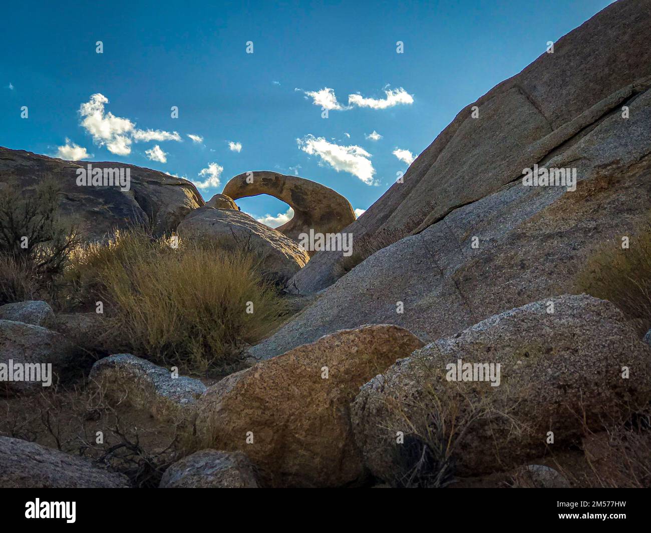 A beautiful shot of a natural rock frame in the Alabama Hills during a ...