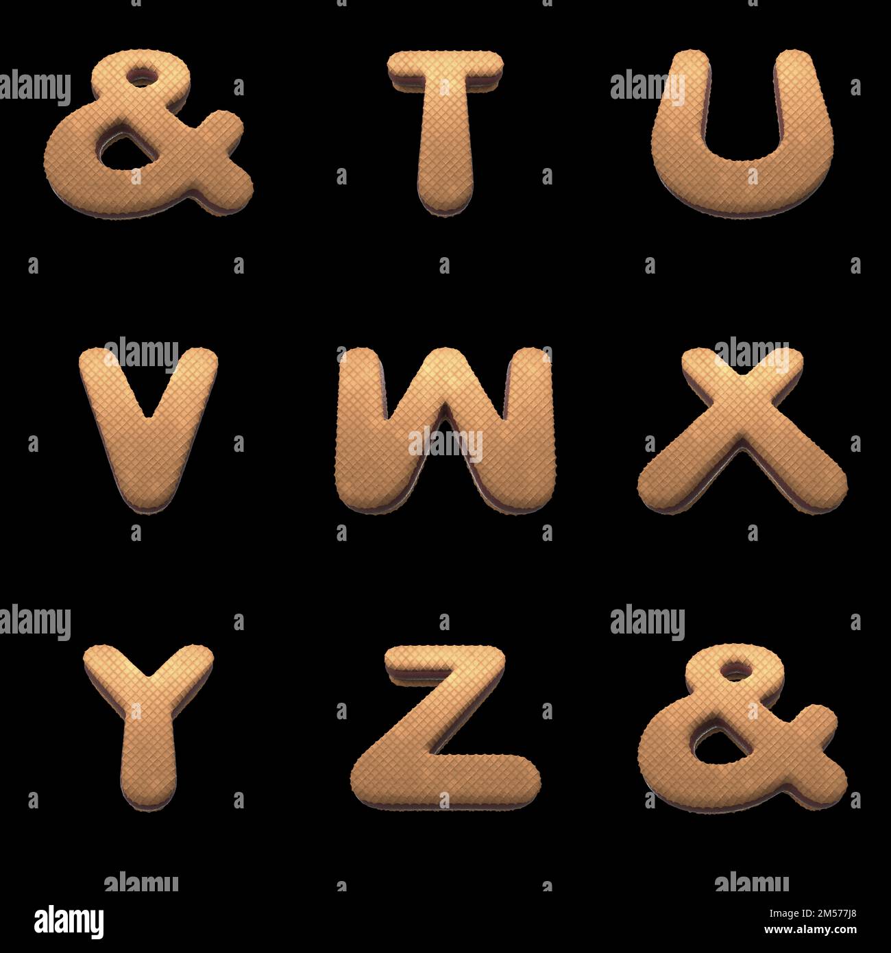 3D Rendering Set of Chocolate Waffle Font Alphabet, Numbers and ...