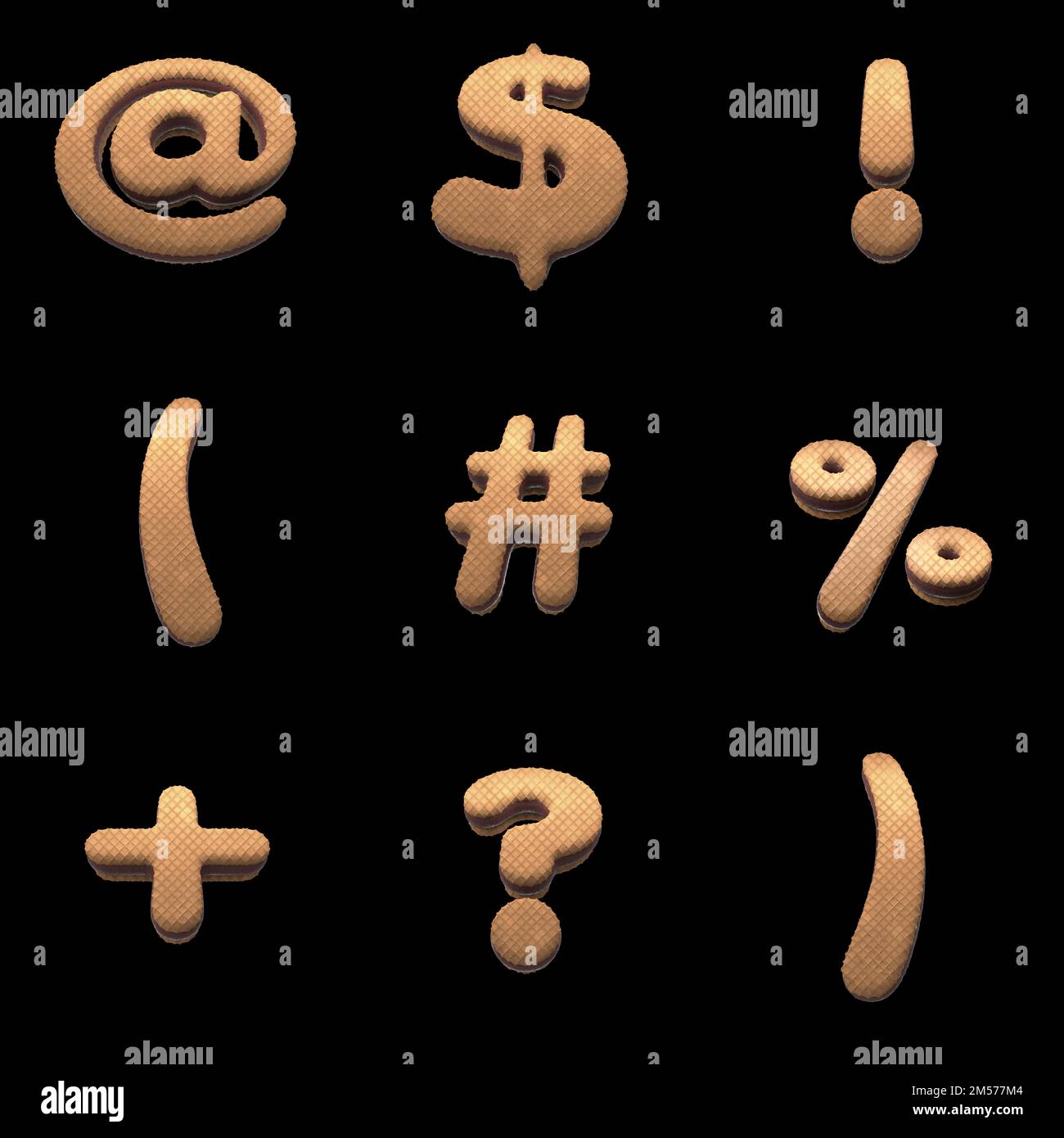 3D Rendering Set of Chocolate Waffle Font Alphabet, Numbers and ...