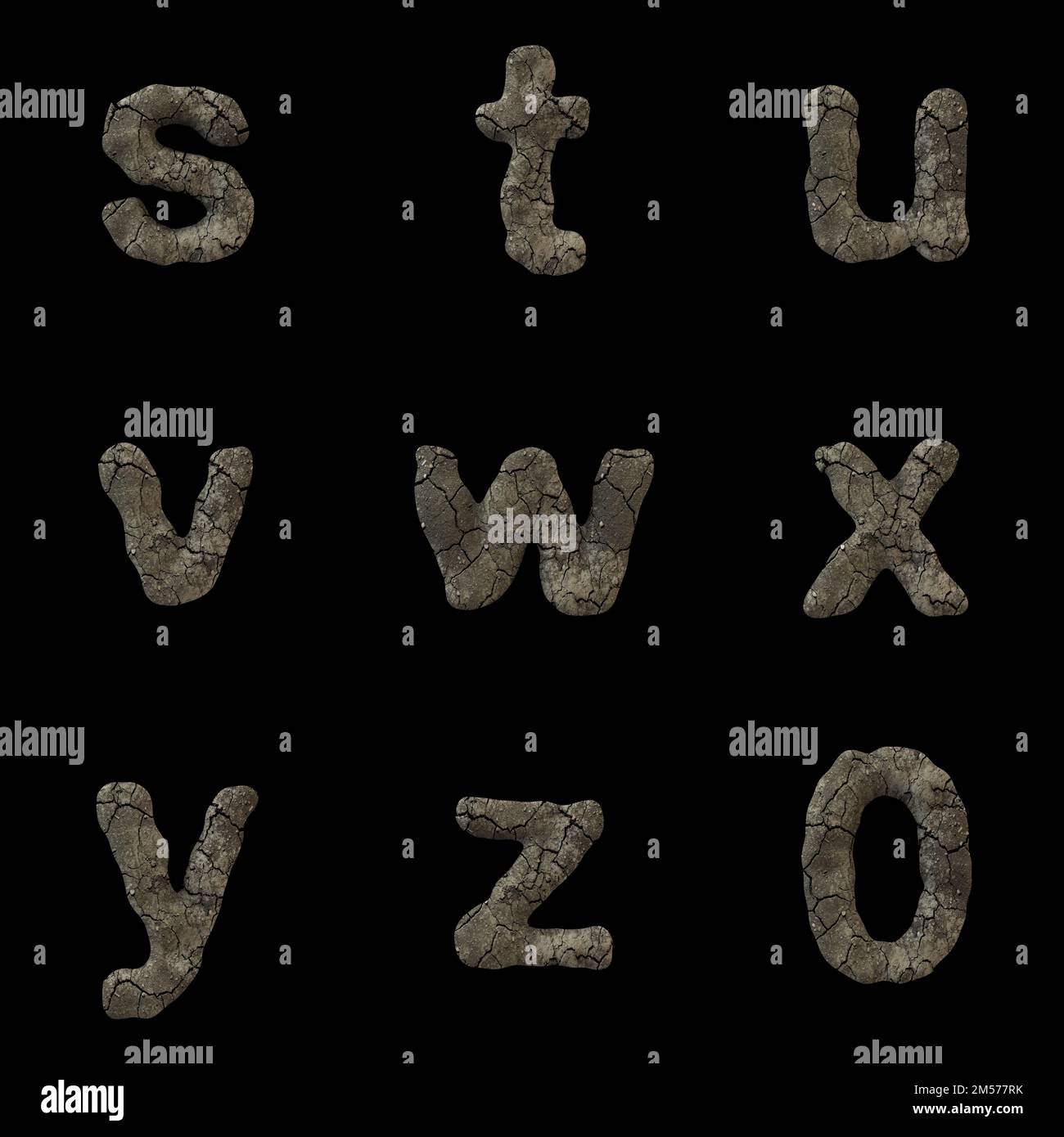 3D Render Set of Cracked Earth Font including Letters, Numbers and ...
