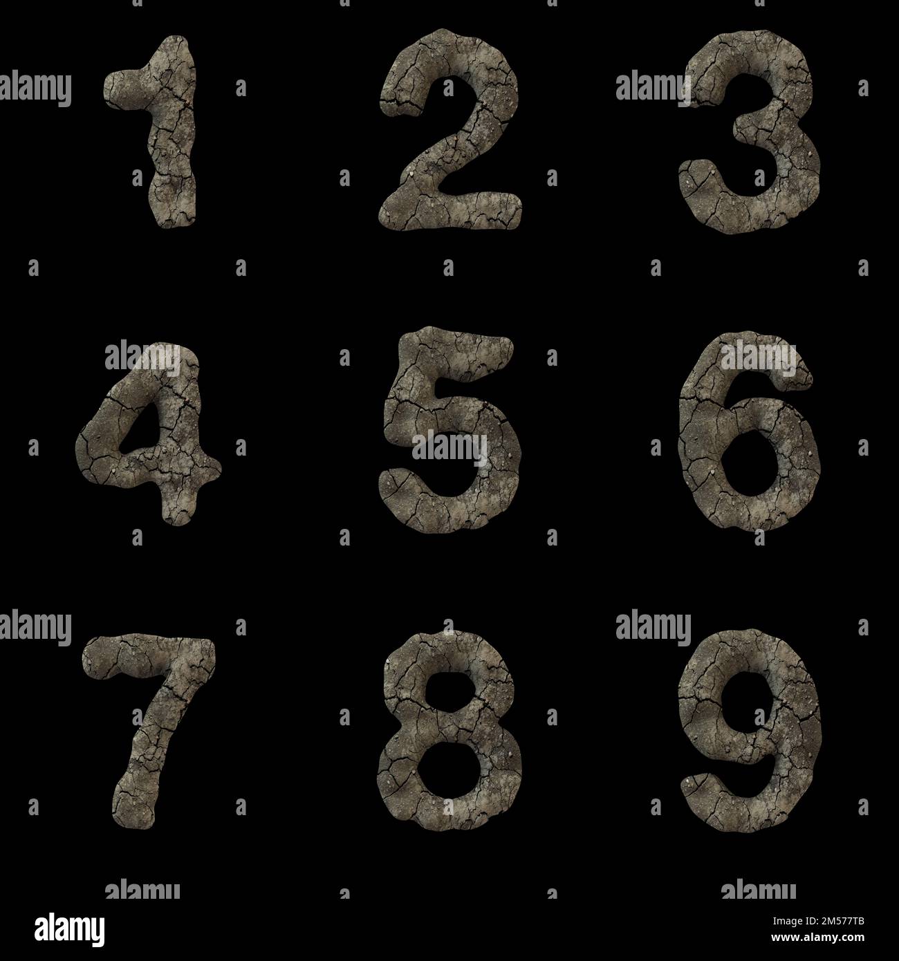 3D Render Set of Cracked Earth Font including Letters, Numbers and ...