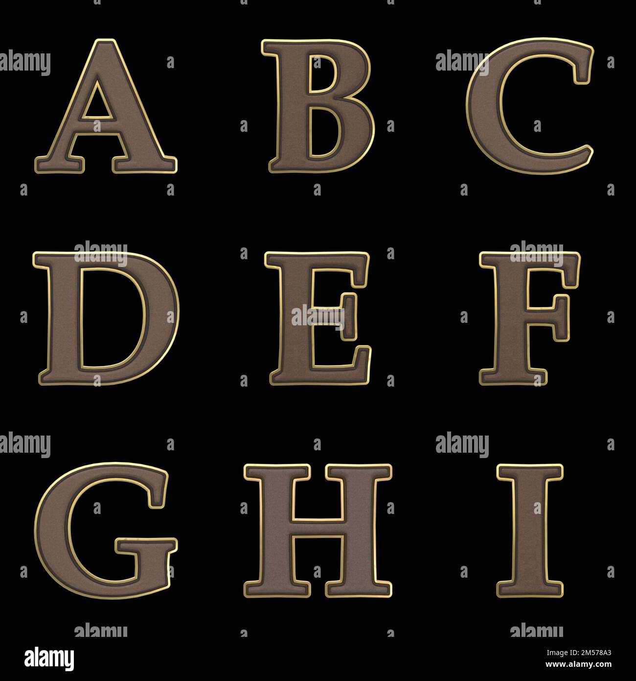 3D Rendering Set of Leather and Gold Luxurious Font Alphabet, Numbers ...