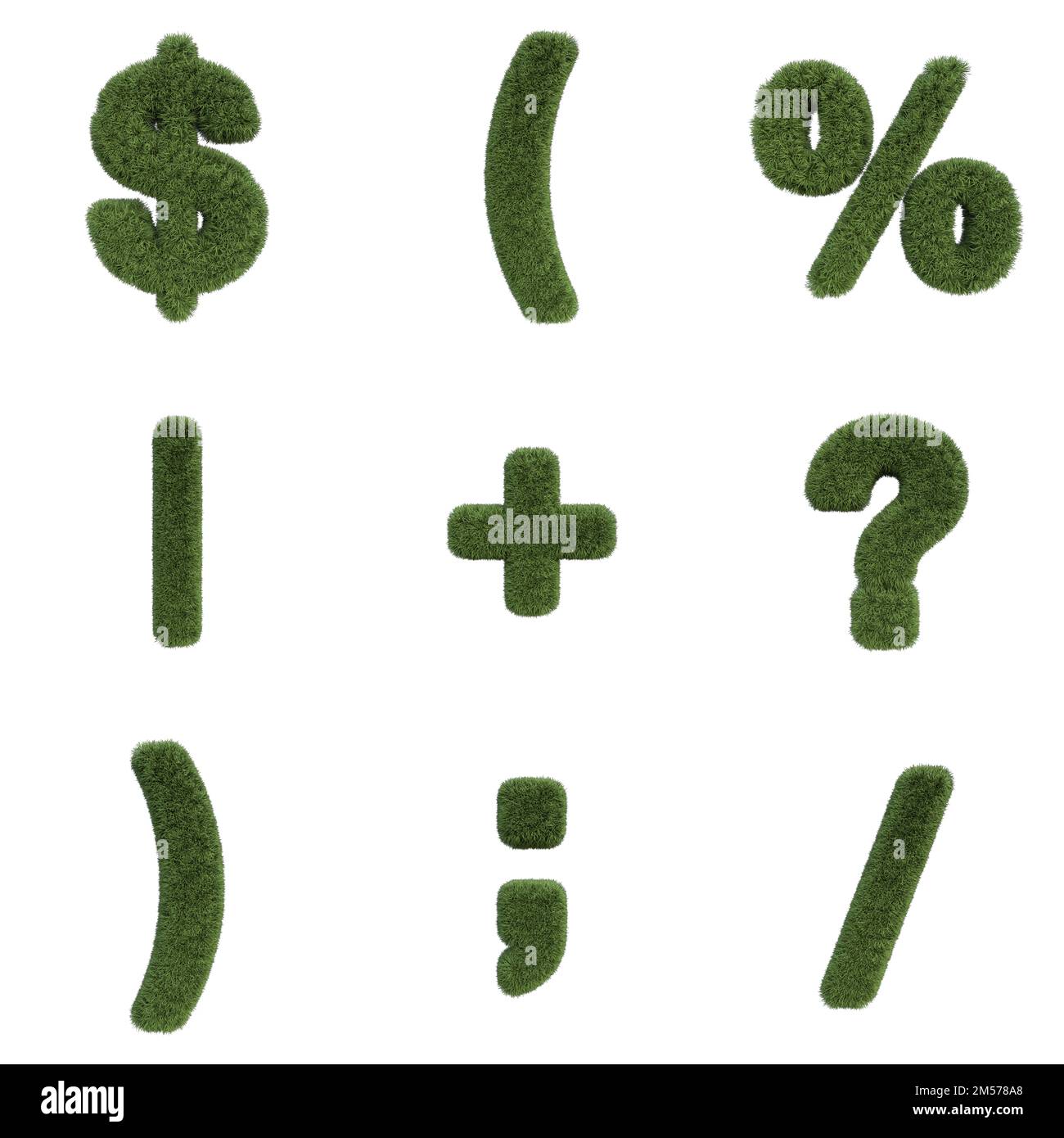 3D Render Set of Grass Font including Letters, Numbers and Punctuation ...
