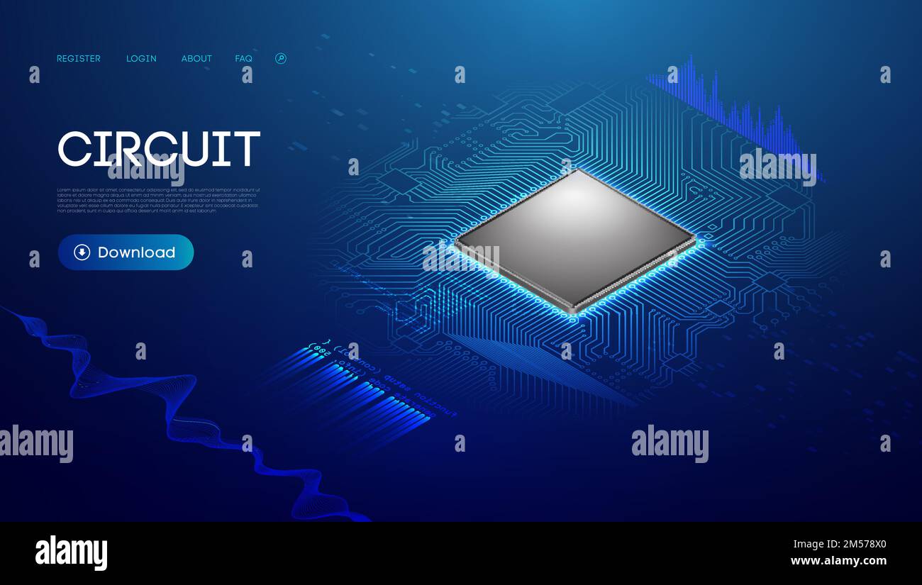 Isometric Microchip Artificial Intelligence Big Data Semiconductor Technology Illustration