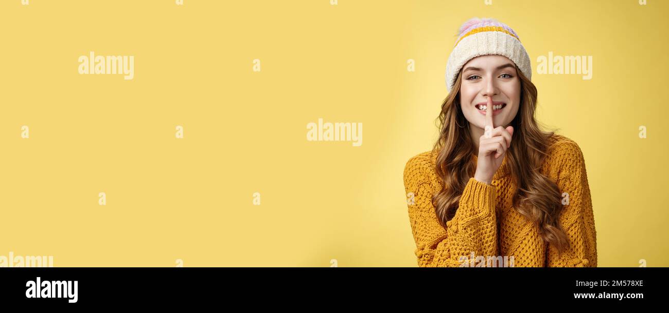 Shush listen. Portrait attractive flirty smiling devious cute european ...