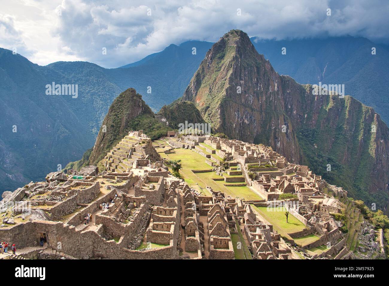 An aerial view of the Incan citadel on the Andes Mountains in Peru ...