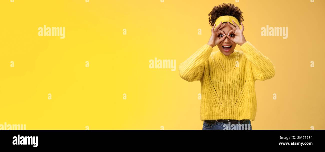 Impressed excited charming millennial girl student african-american ...