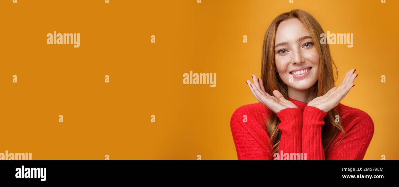 Close-up shot of sensual tender and gentle ginger girl with romance and ...