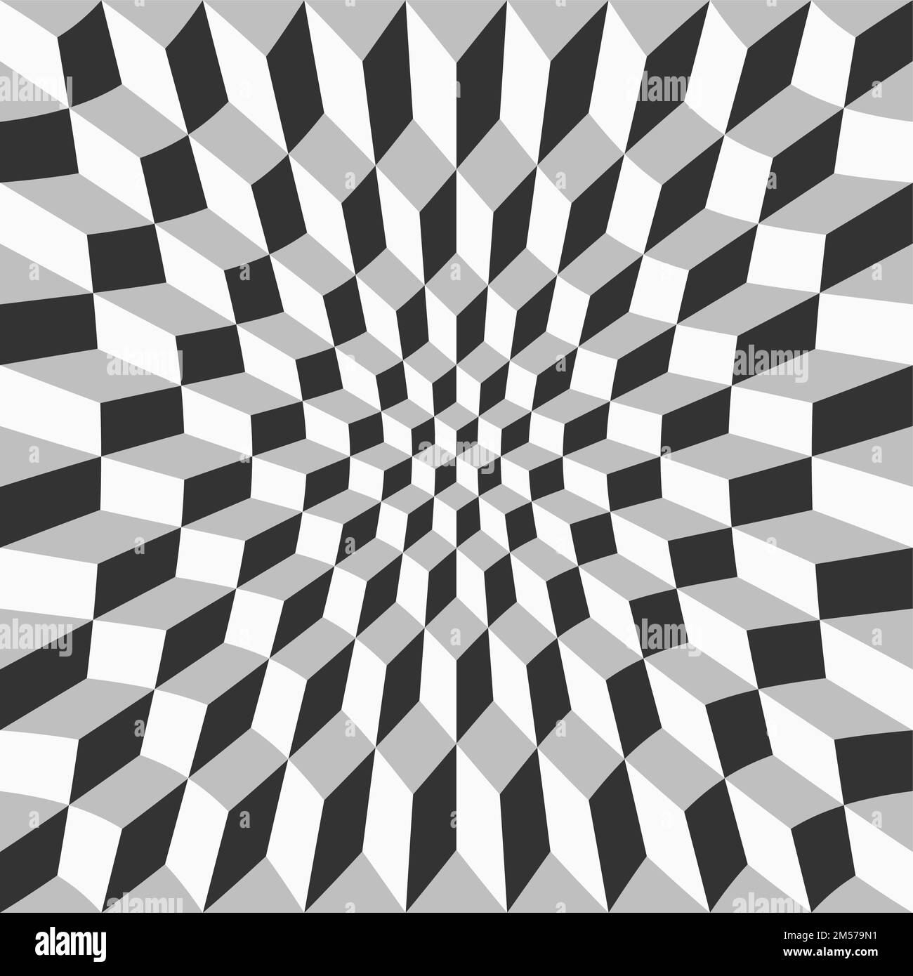 Abstract Grid Of Cubes With Distortion Effect Pulled Inwards Twisting