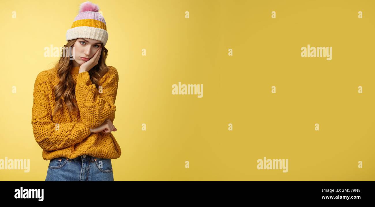 Bored annoyed fed up cute girlfriend cannot stand boring talks leaning ...