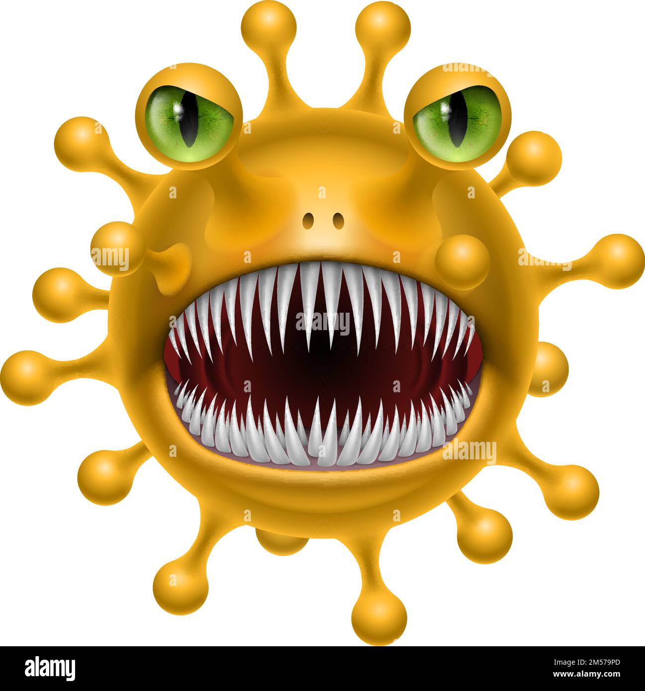 Yellow Corona Virus Monster in Cartoon Style. A Tentacled Monster COVID ...