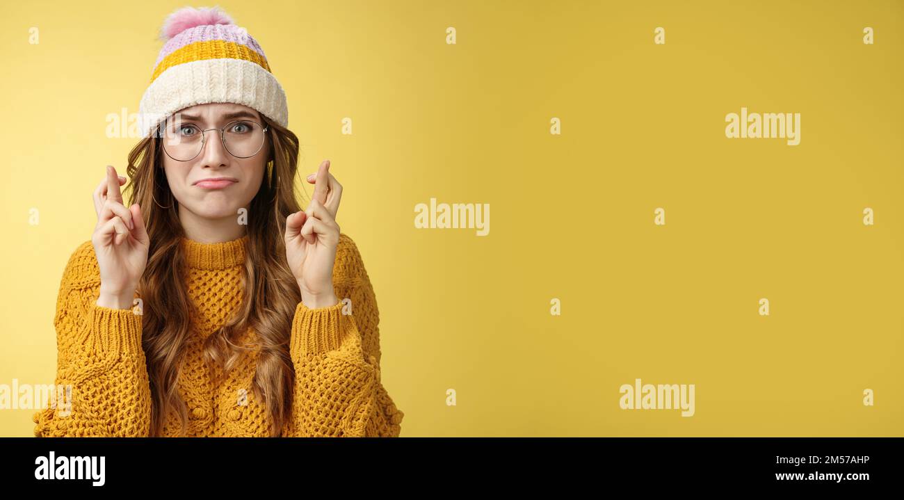 Nervous insecure unconfident cute nerd girl university student wearing ...