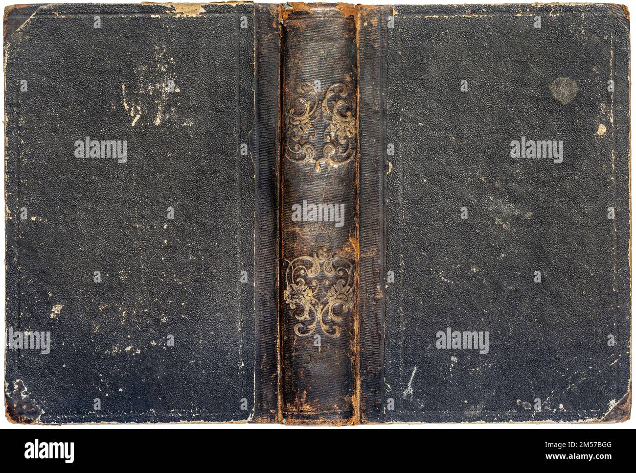Old open book cover with worn textured grungy paper boards, cracked ...