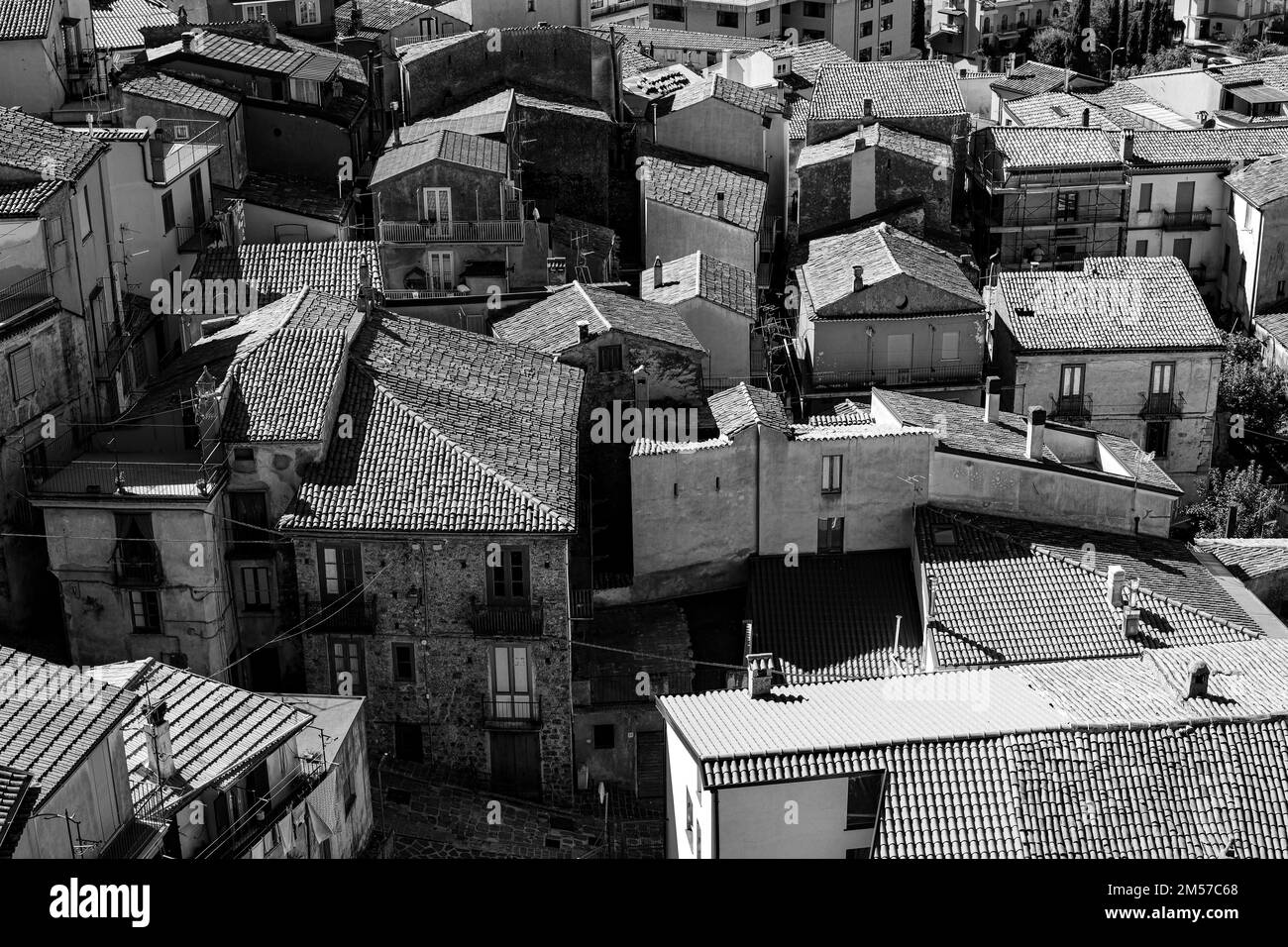 An aerial high angle of the beautiful buildings of Lauria on a bright ...