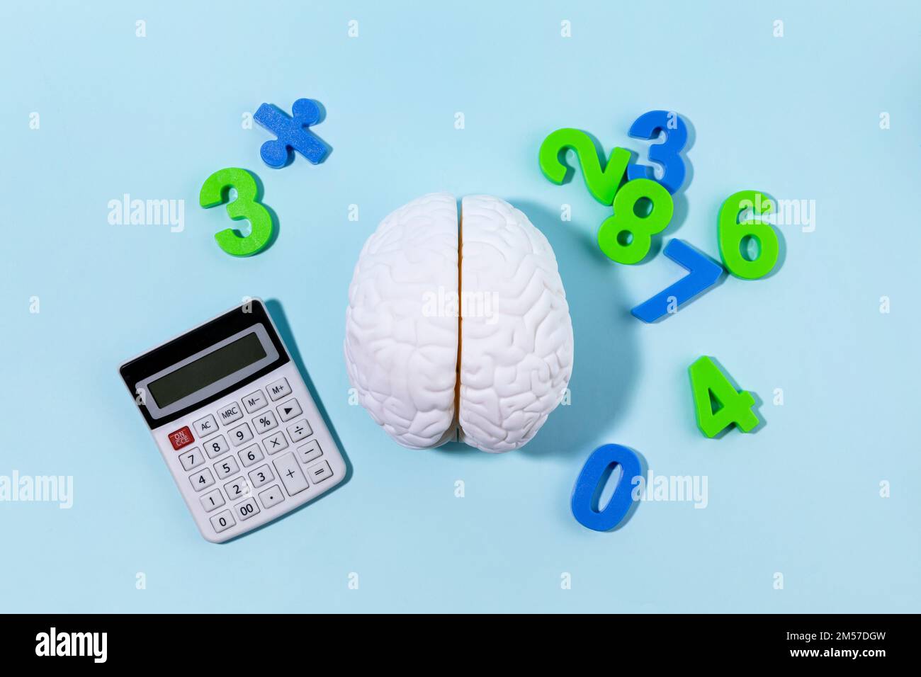 brain health and dementia series brain miniature, calculator, numbers ...
