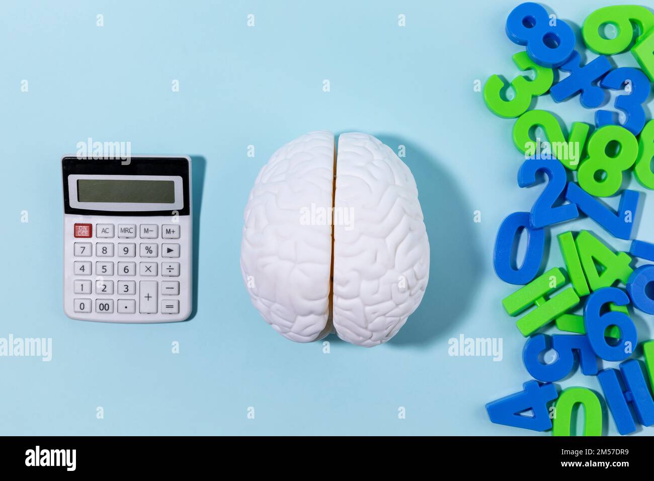 brain health and dementia series brain miniature, calculator, numbers ...