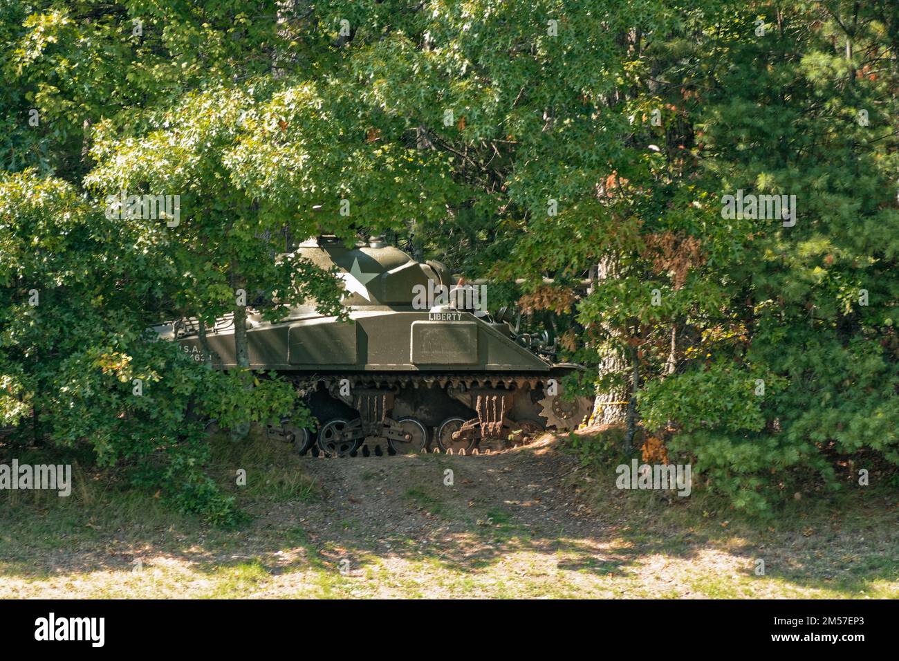 A vintage M4A3 Sherman Tank offering rides to buffs during a war ...