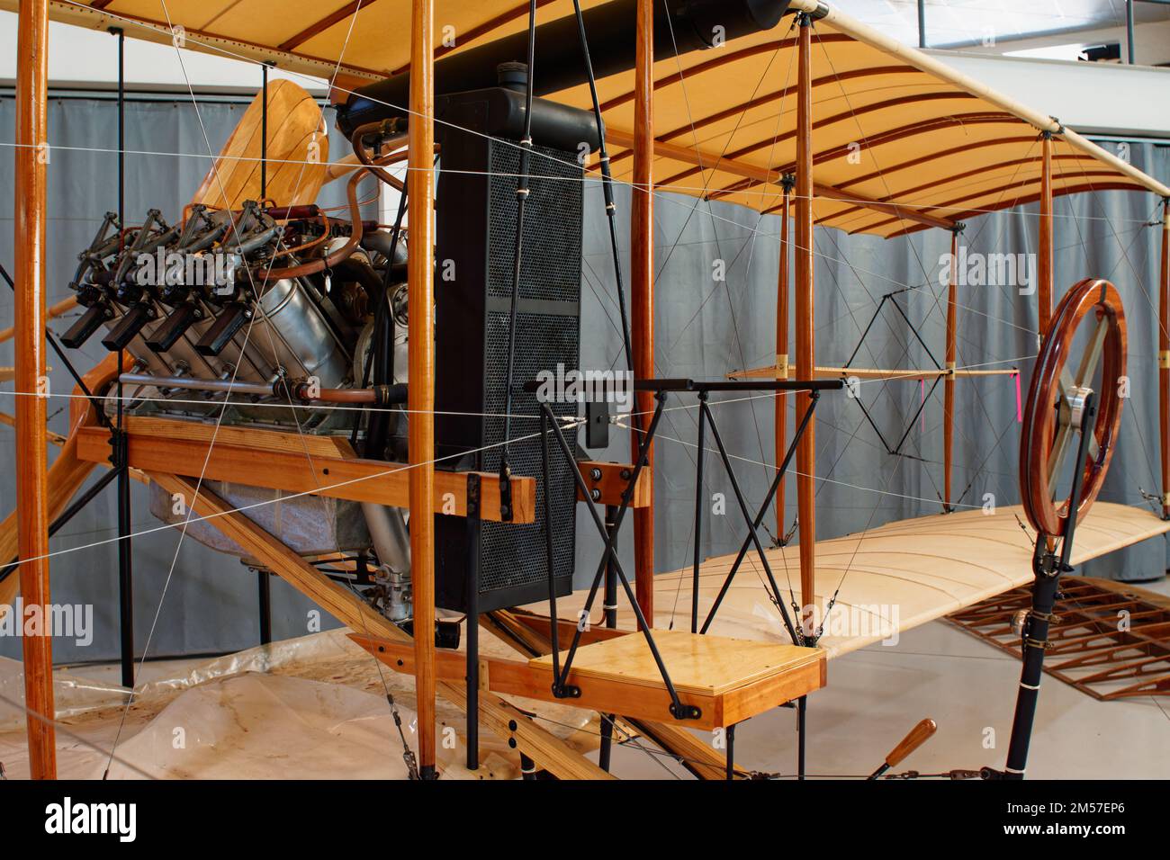 A 1909 Curtiss Pusher biplane on display at the American Heritage ...