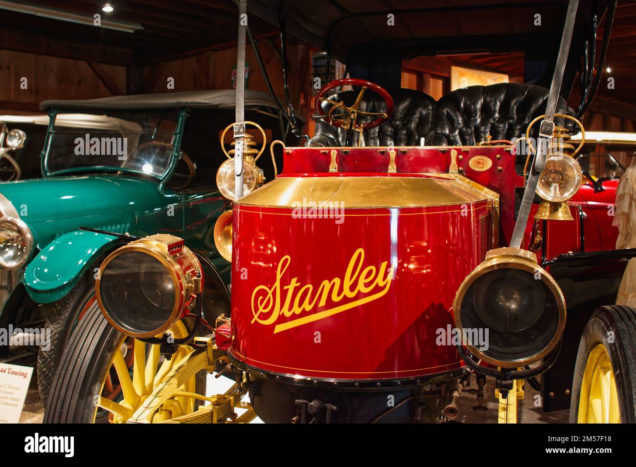 A bright red vintage Stanley automobile on display at the American ...