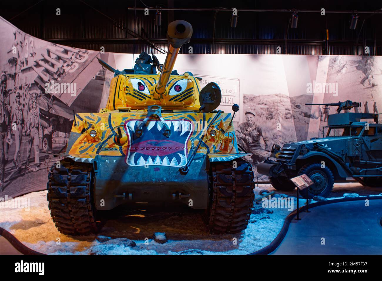 A Korea era M4 Sherman tank pained like an animal with sharp teeth on ...