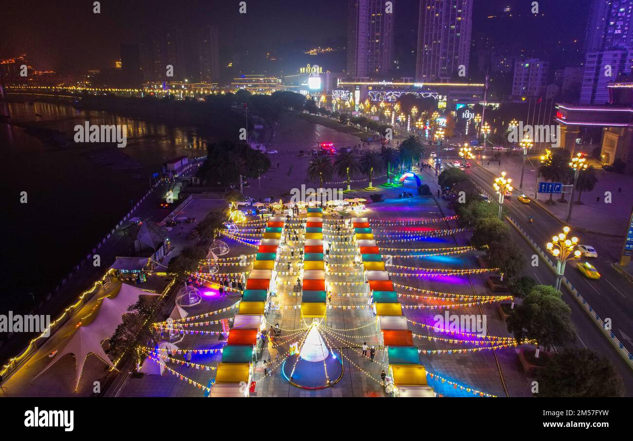 The reopened Rainbow Town is bustling on Nanbin Road in Chongqing ...