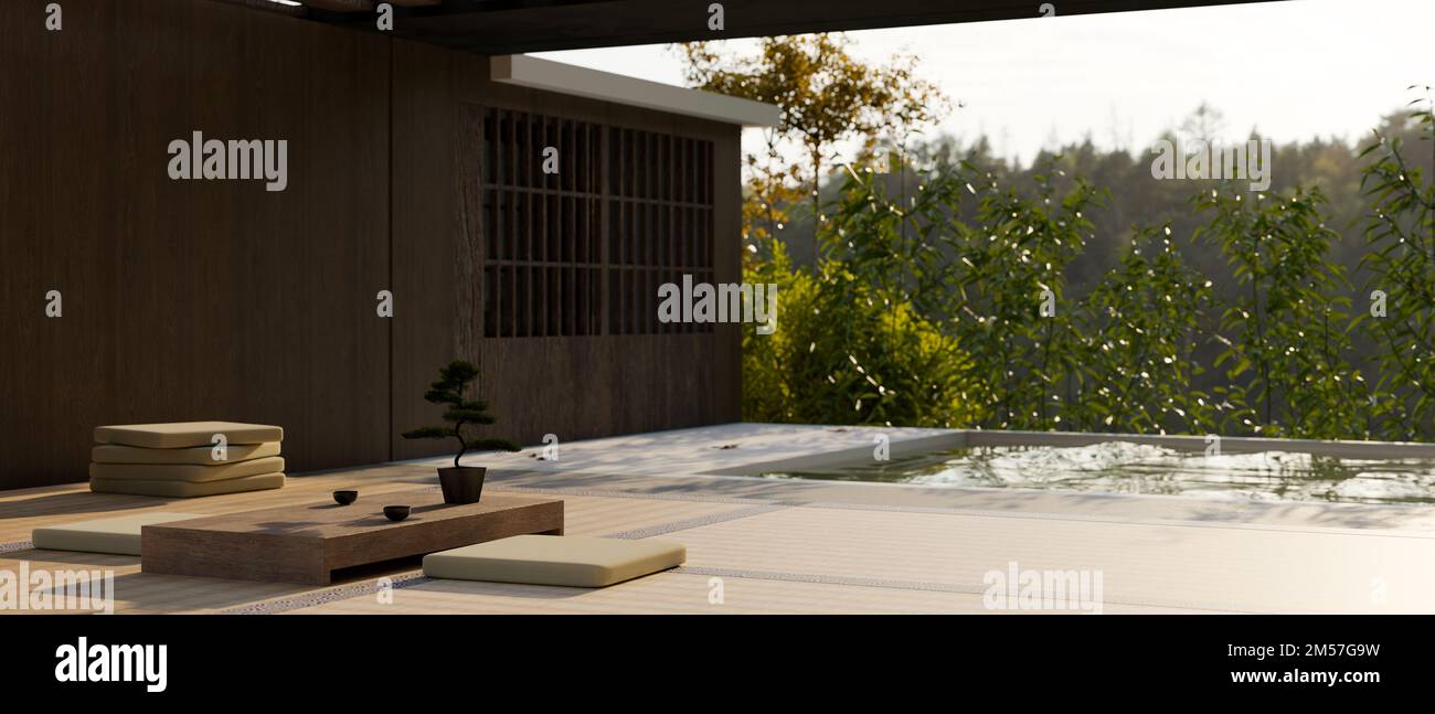 Beautiful outdoor terrace in Japanese style exterior design with ...