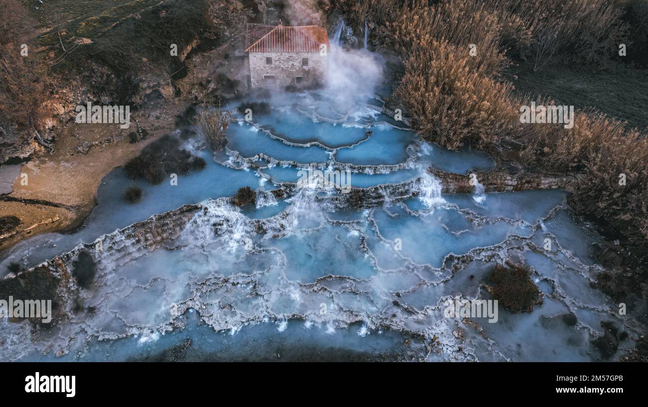 An aerial view of the outdoor natural thermal bath of Cascate del ...