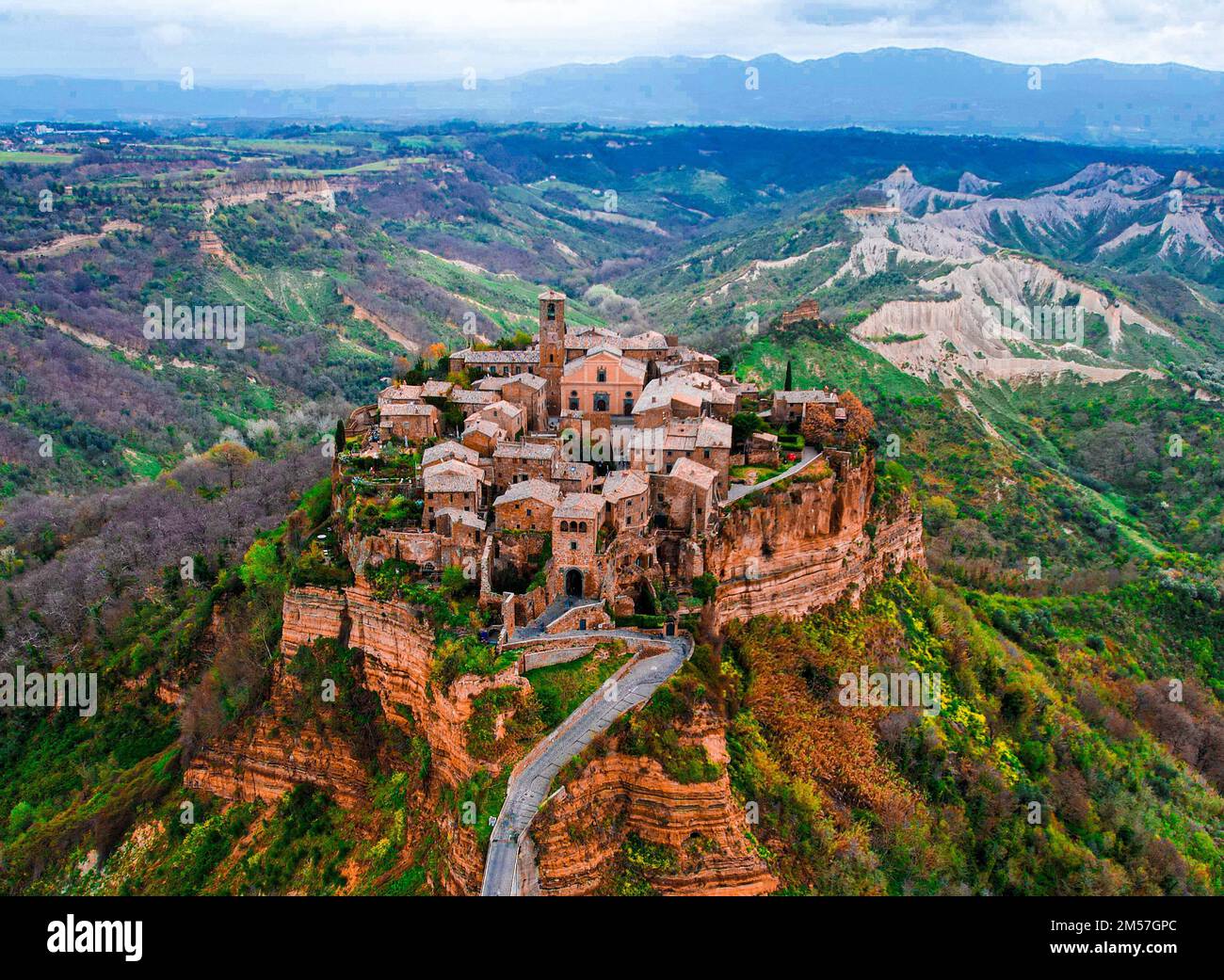 An aerial view of the historical hilltop village of Civita di Bagnoregio in central Italy Stock ...