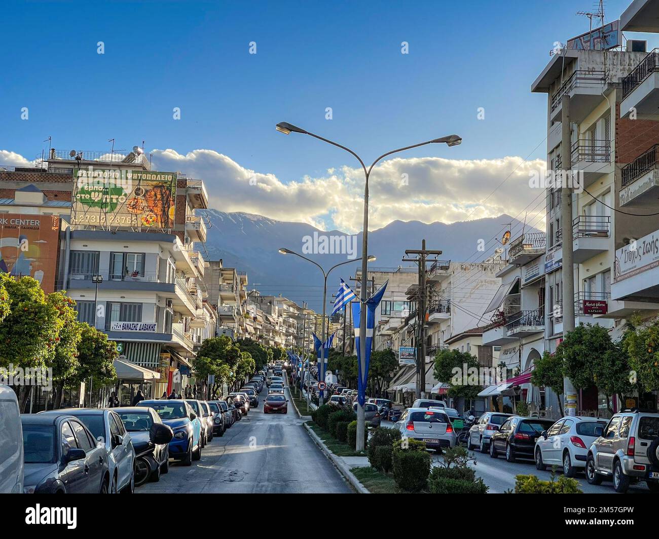 Urban view of the modern city of Sparti Greece. Sparti was founded to ...