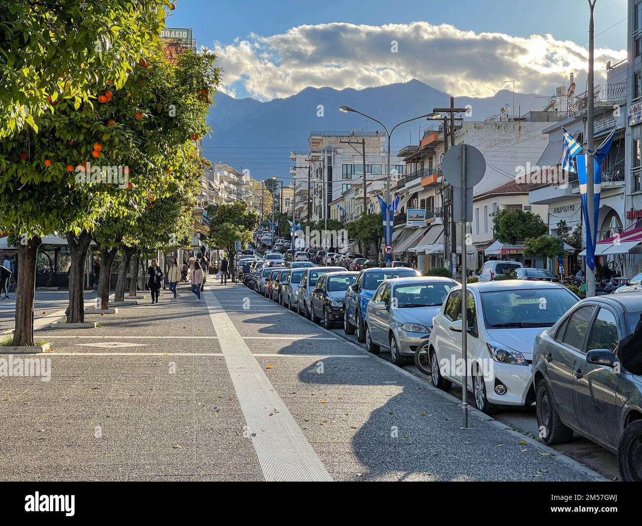 Urban view of the modern city of Sparti Greece. Sparti was founded to ...