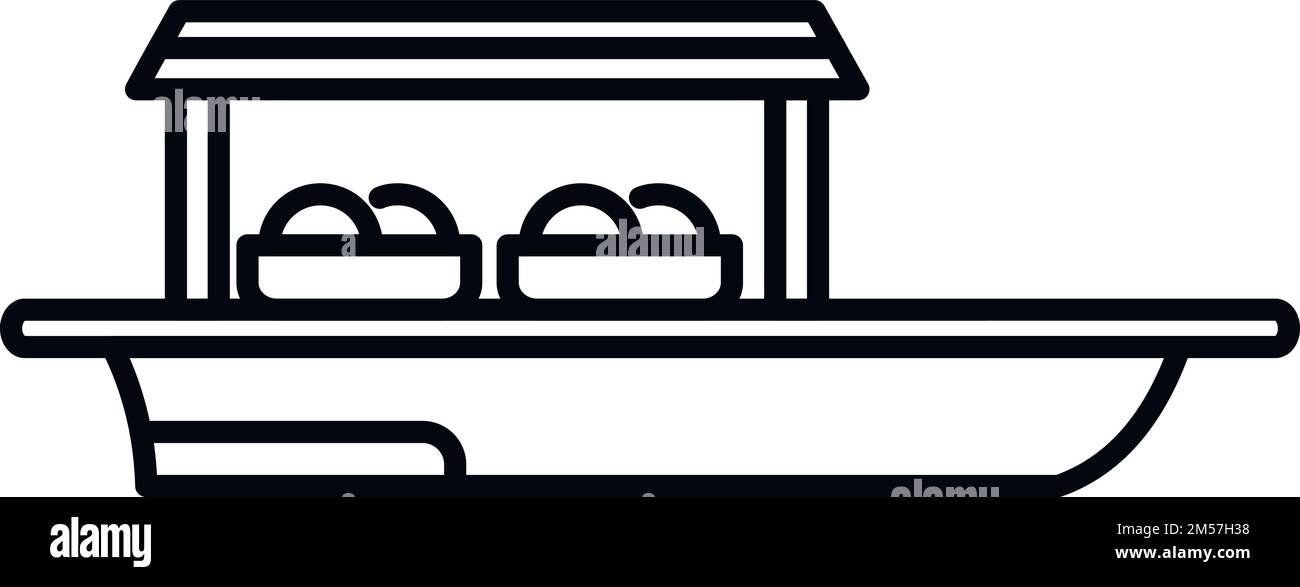 Floating market boat icon outline vector. Thai river. Food shopping ...
