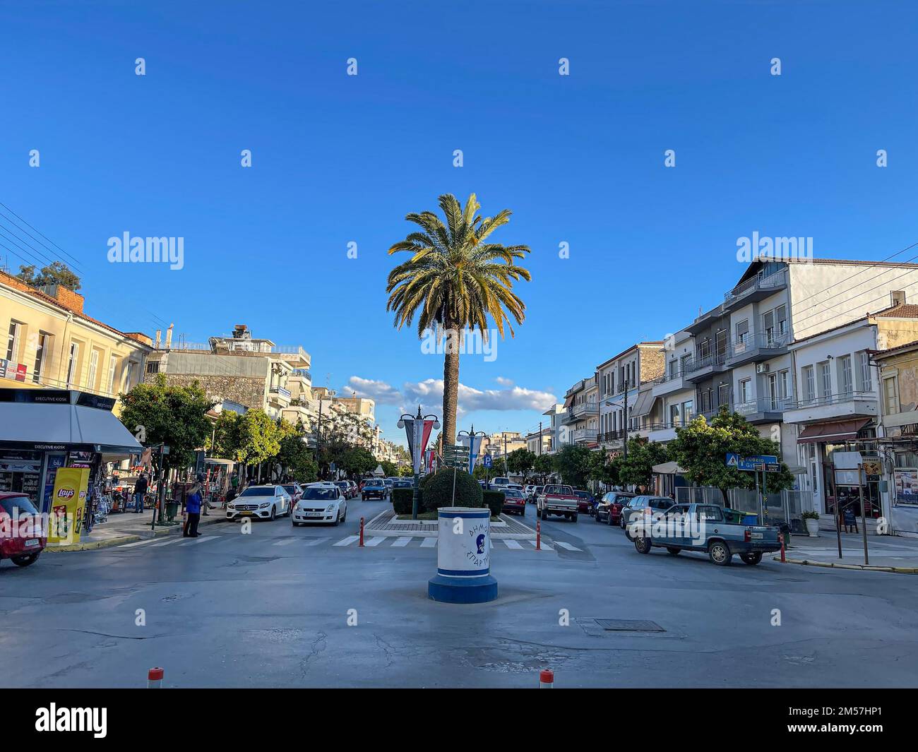 Urban view of the modern city of Sparti Greece. Sparti was founded to ...