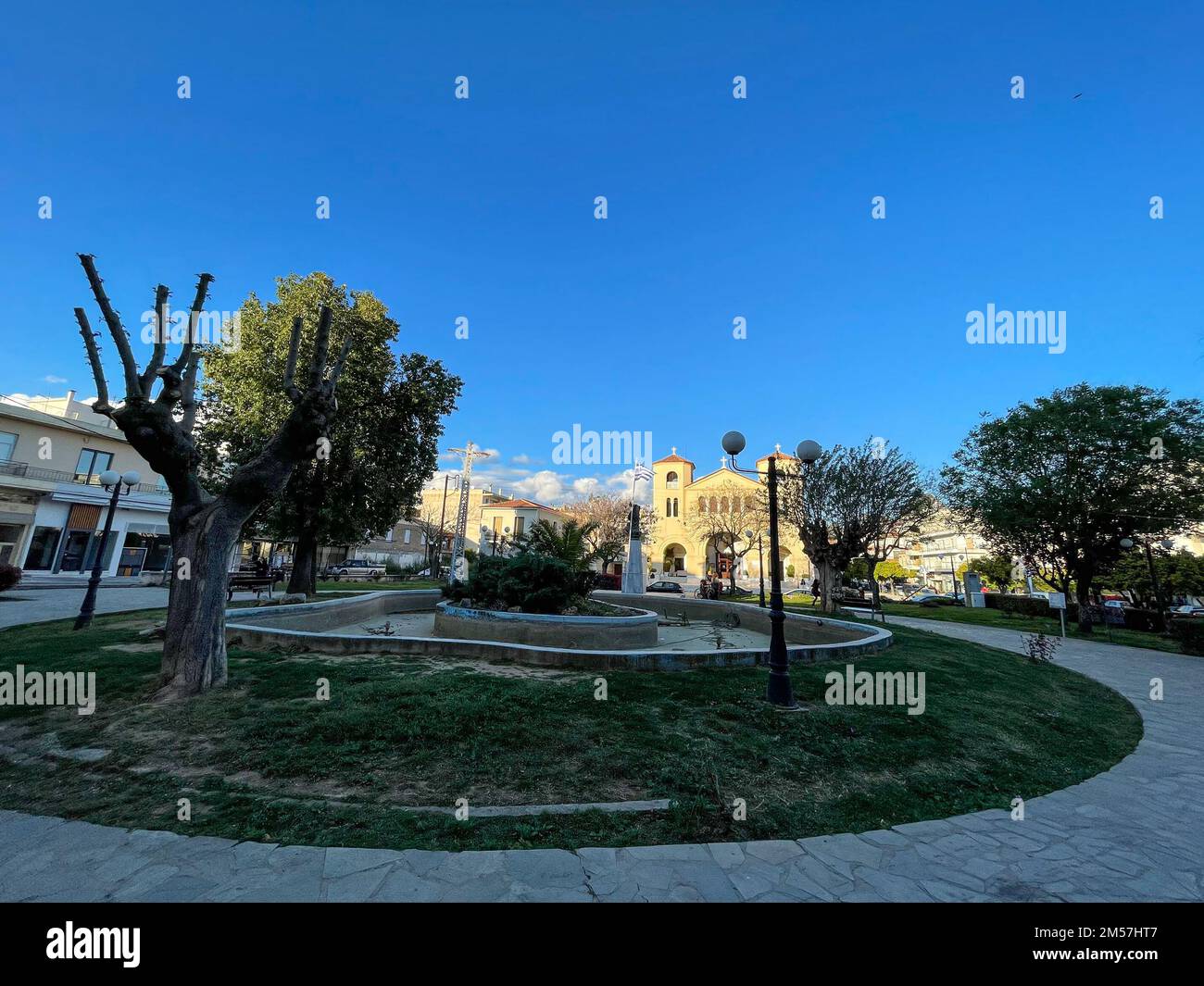 Urban view of the modern city of Sparti Greece. Sparti was founded to ...