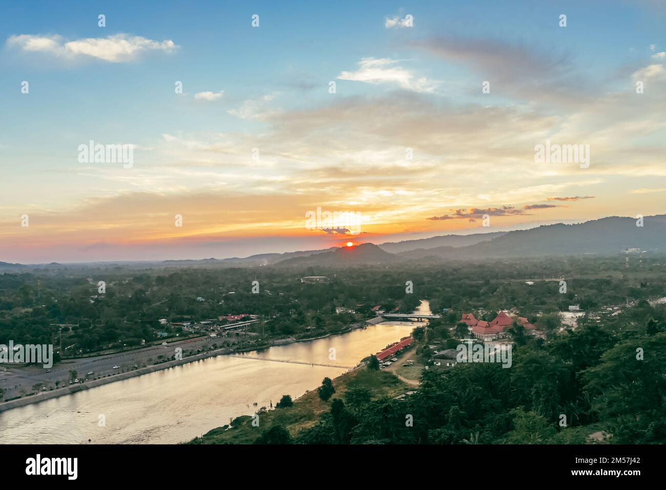 Beautiful and peaceful view of the river flowing through the mountains ...
