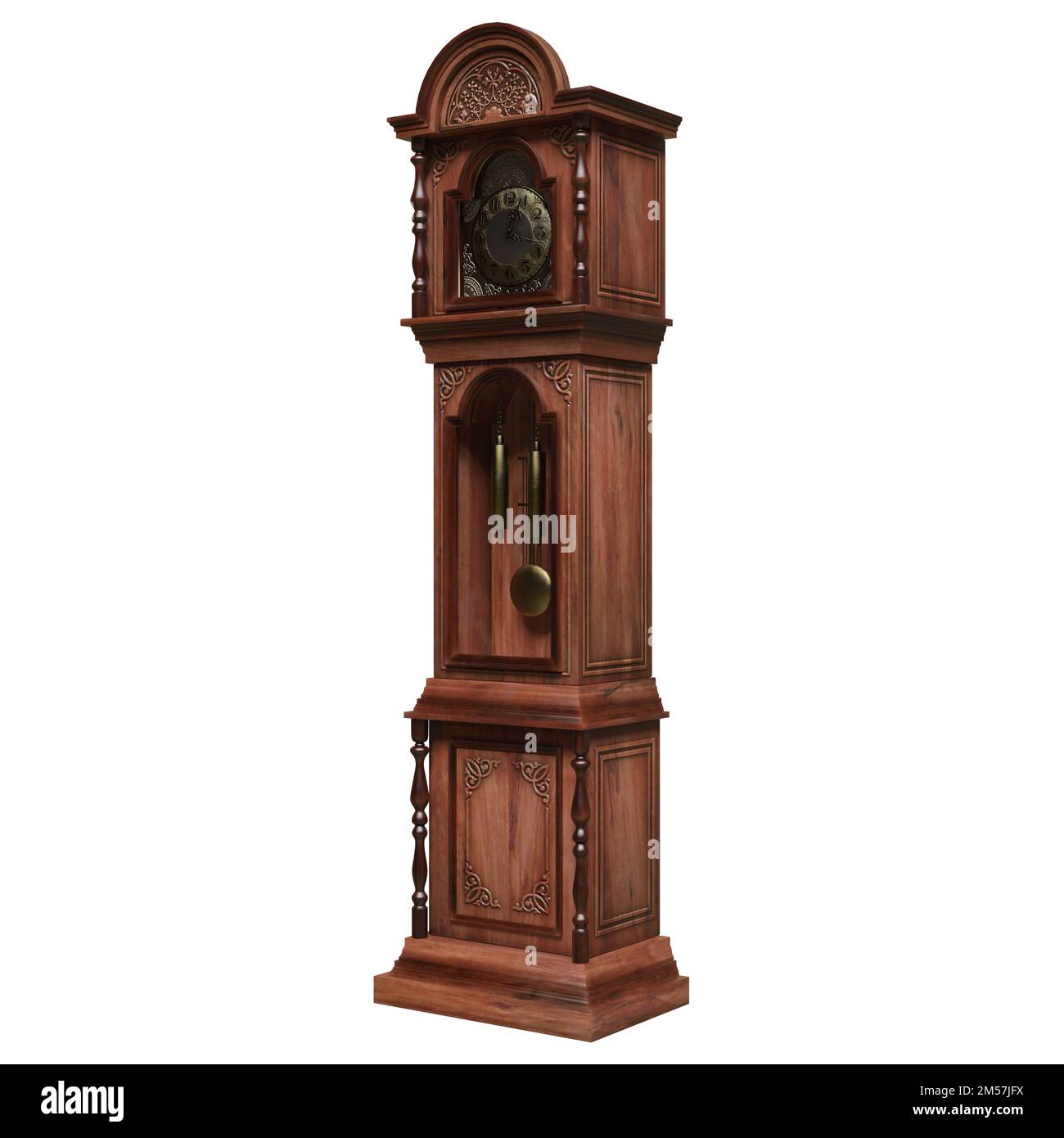 3D illustration. Vintage wooden clock clock isolated on white ...