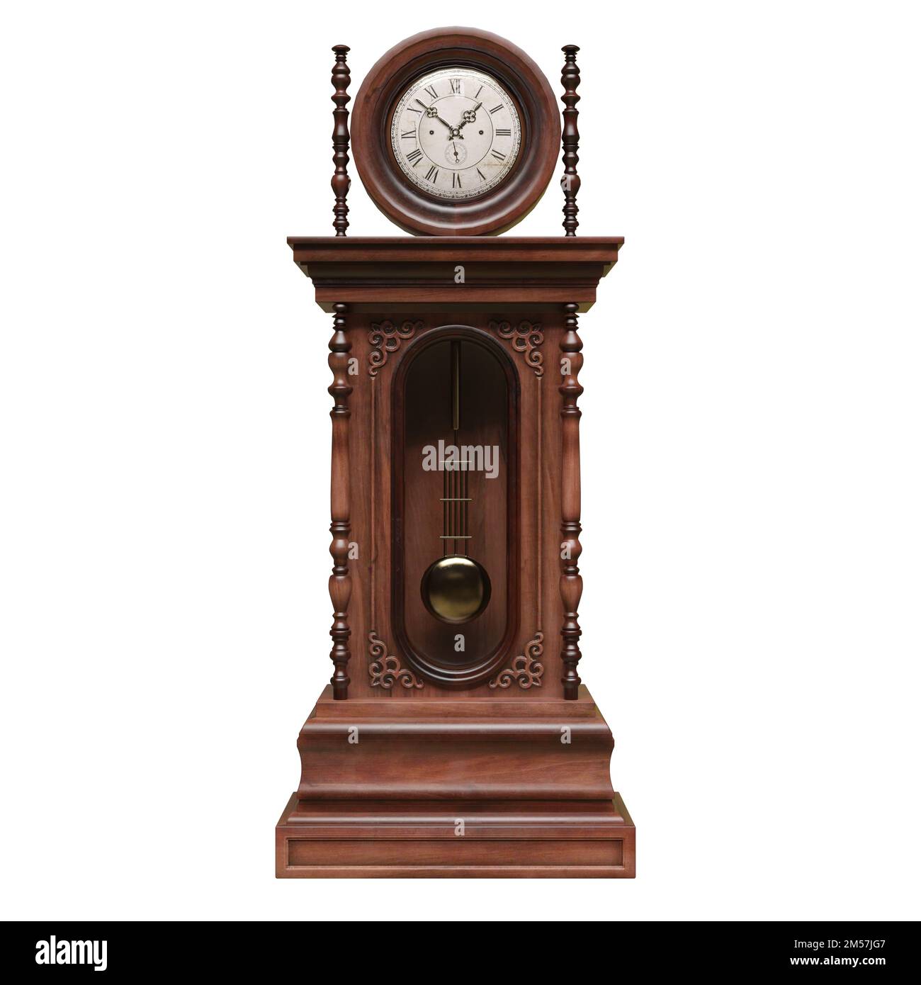 3D illustration. Vintage wooden clock clock isolated on white ...