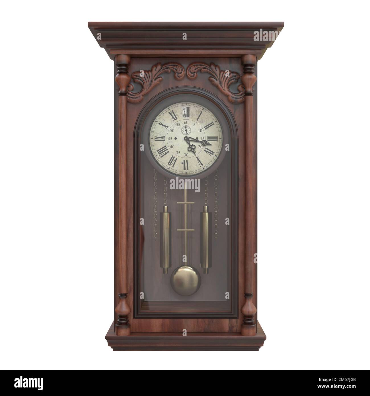 3D illustration. Vintage wooden clock clock isolated on white ...